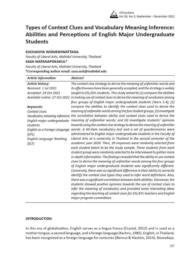 04 Types+of+Context+Clues+and+Vocabulary Pp357-380 | PDF | English As A ...