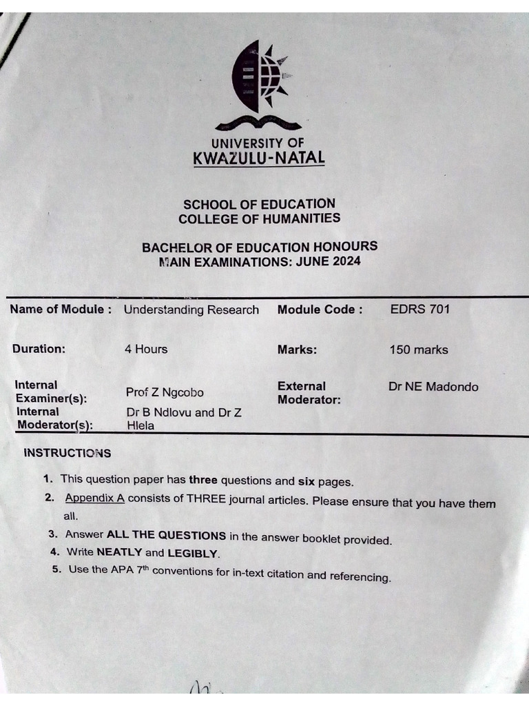 Exam Ukzn 2024 | PDF