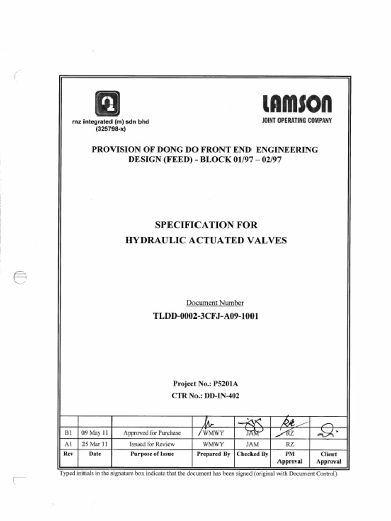 TLDD-0002-3CFJ-A09-1001-B1 - Spec for hydraulic AV | PDF