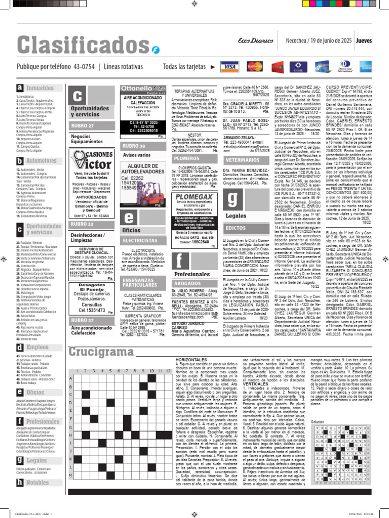 Clasificados de La Mañana - 19 Jun 2025 | PDF
