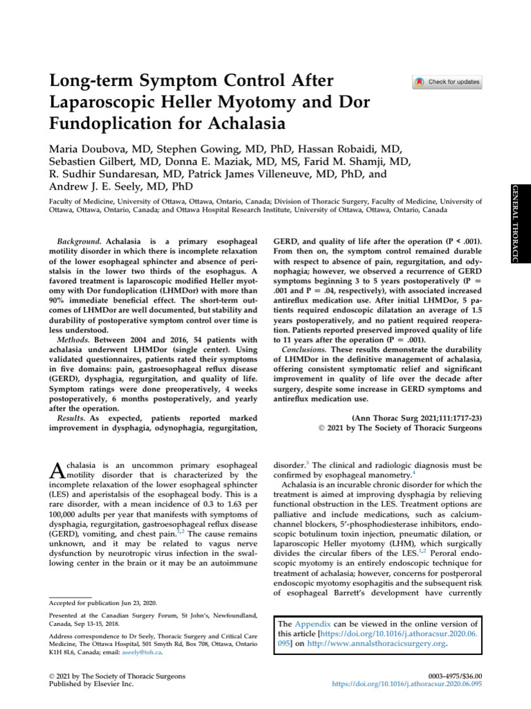 2020 Control de Los Síntomas A Largo Plazo Después de La Miotomía de ...