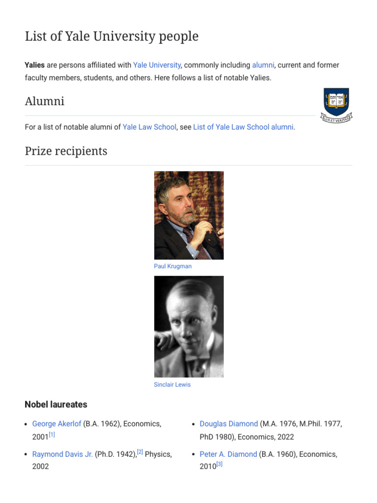 List of Yale University People - Wikipedia | PDF | Yale University