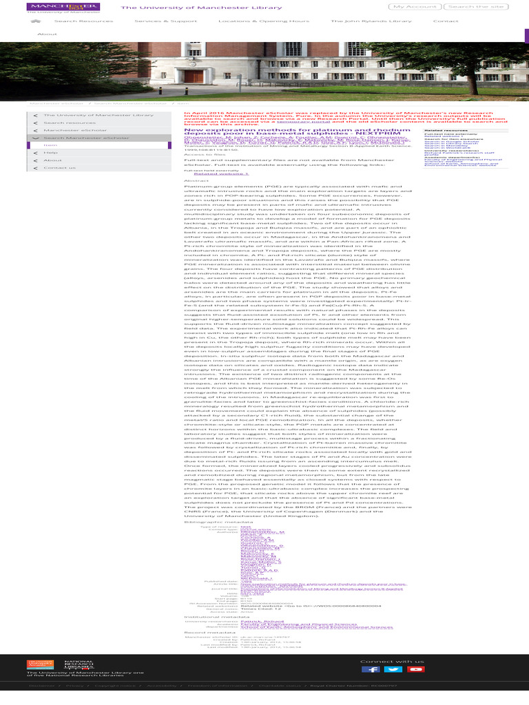 New Exploration Methods For Platinum and Rhodium Deposits Poor in Base ...