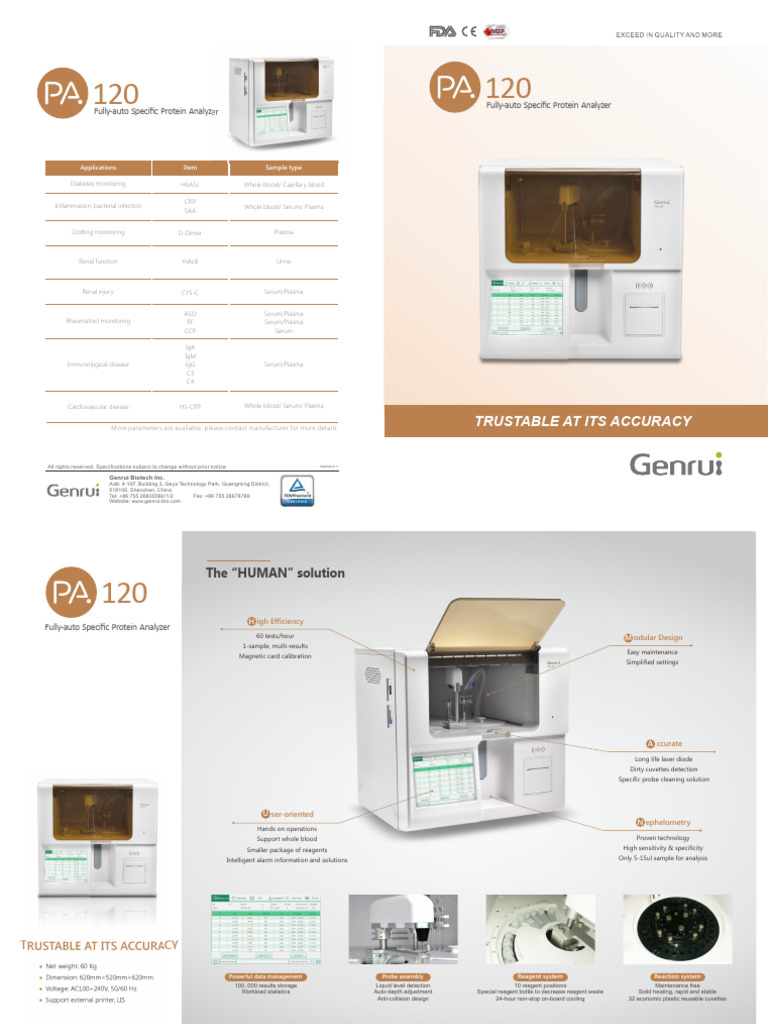 PA120 Protein Analyzer-2020.3.17 | PDF | Blood Plasma | C Reactive Protein