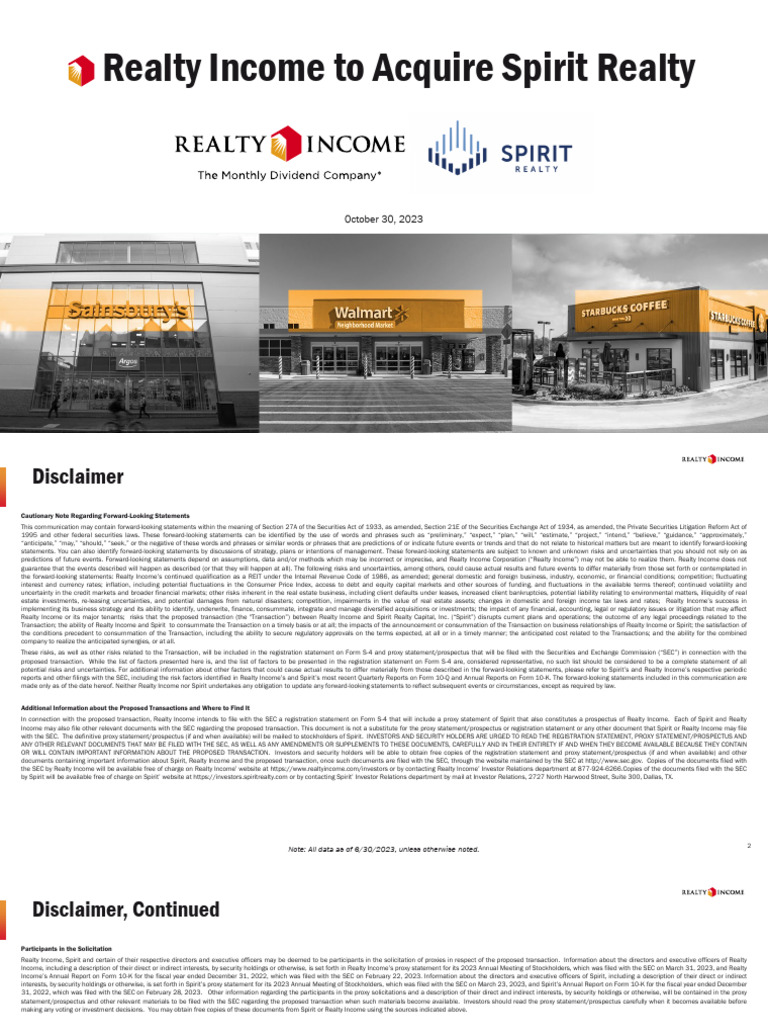 REALTY INCOME MA To Acquire Spirit Realty Capital in 9 3 Billion ...