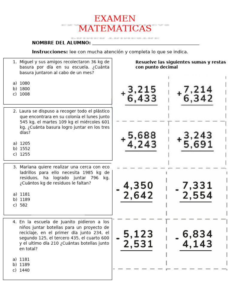 Examen Matematicas 3a | PDF