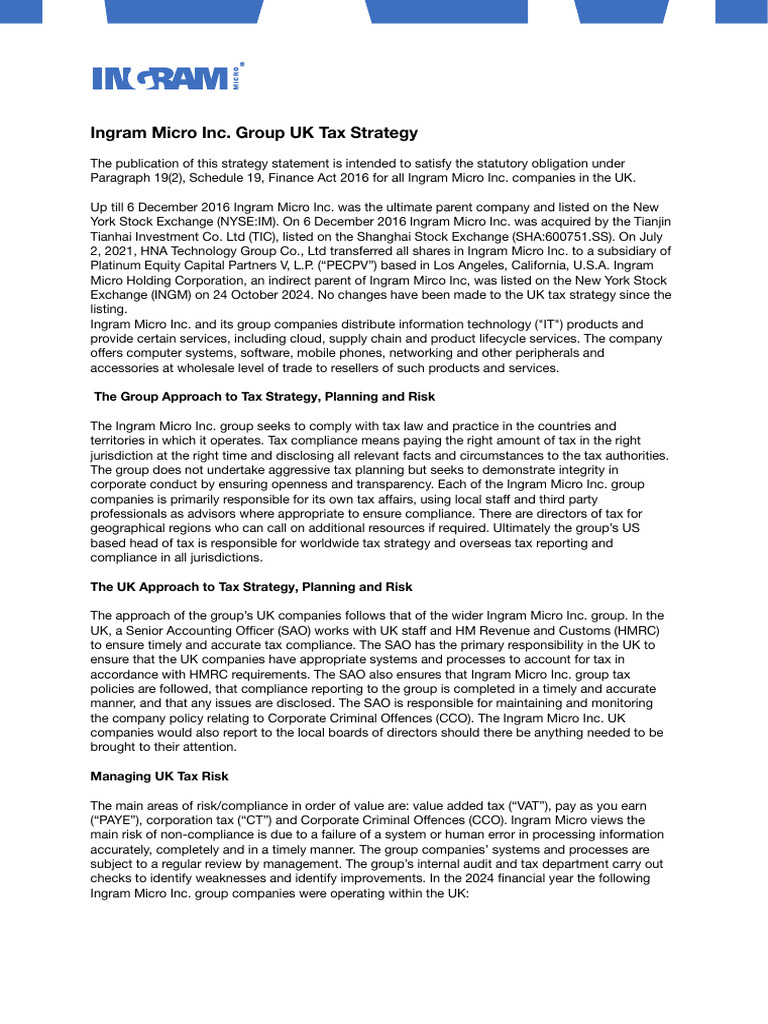 Ingram Micro UK Tax Strategy Overview | PDF | Taxes | Business