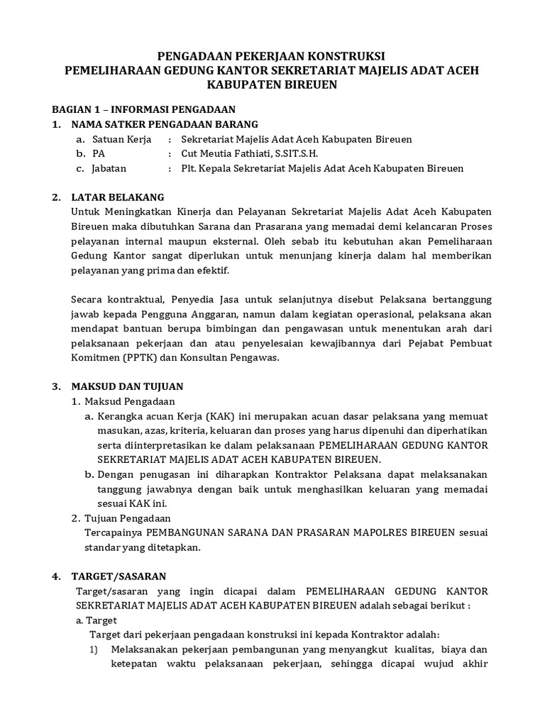 KAK Rehab Kantor MAA Bireuen | PDF