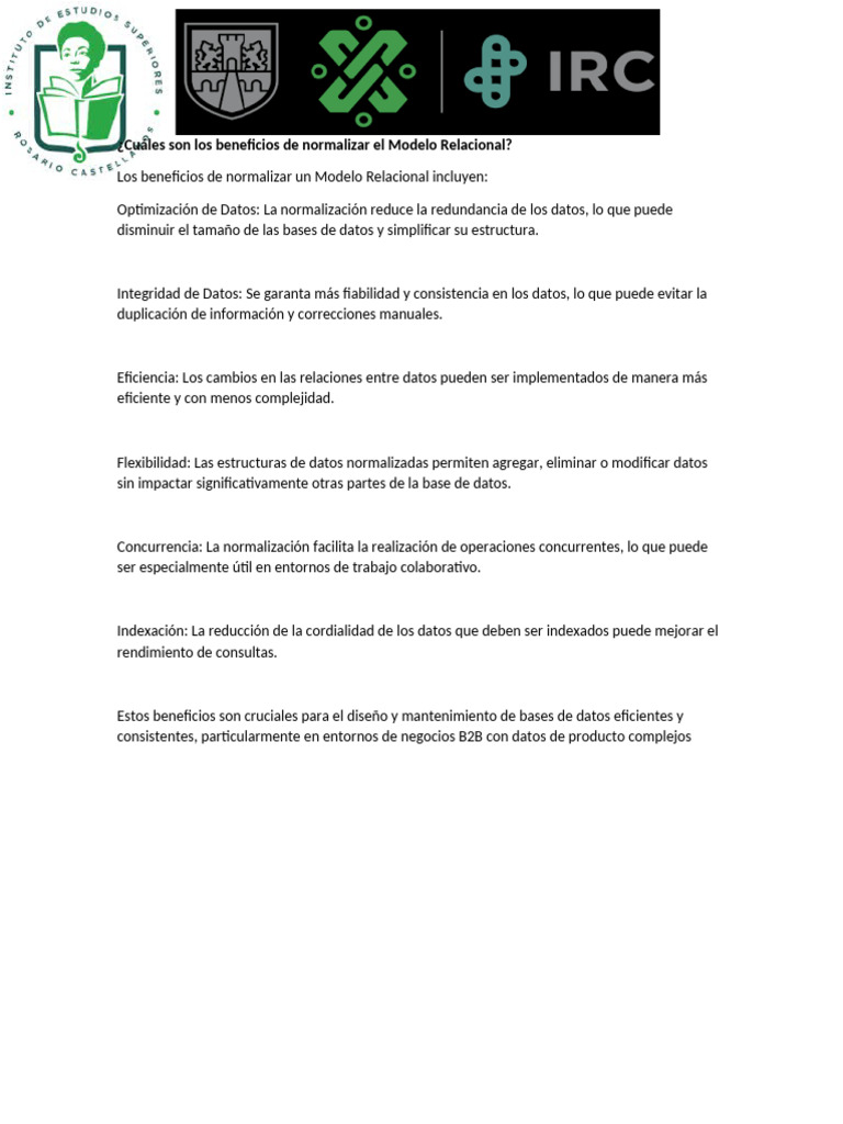 Cuáles Son Los Beneficios de Normalizar El Modelo Relacional | PDF | Bases de datos | La ...