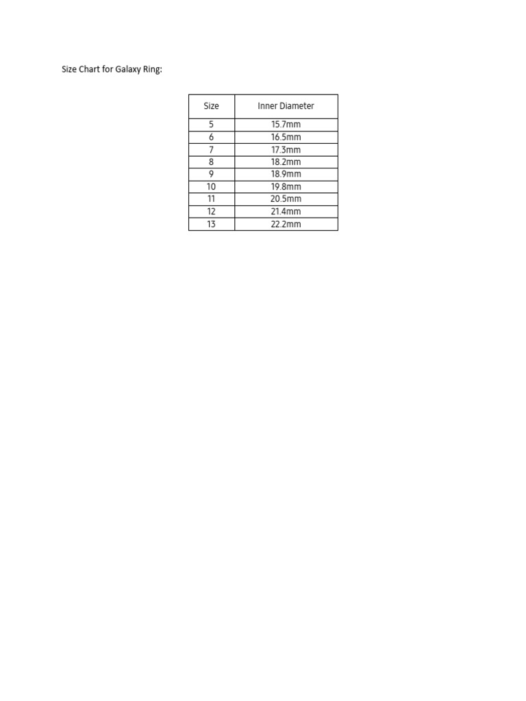 Galaxy Ring Size Chart and Guide | PDF