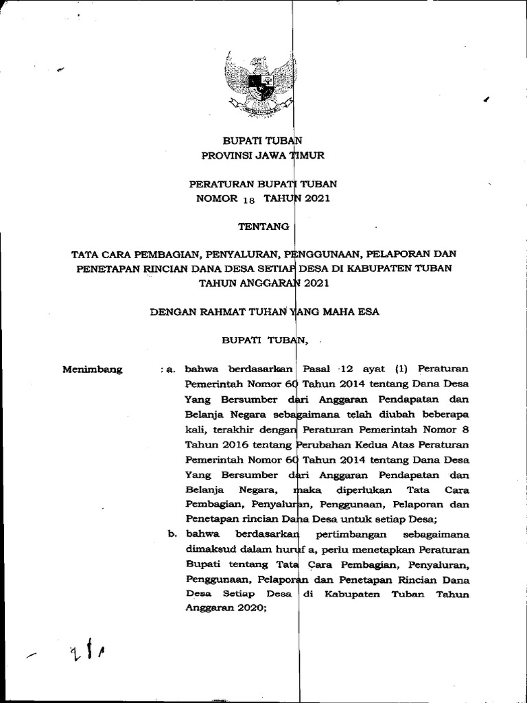 Perbup Tuban Tentang Sotk Pemdes | PDF