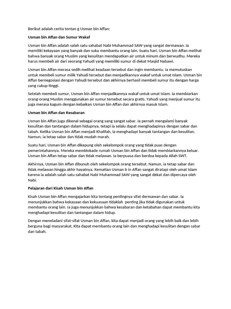 Cerita Usman Bin Affan | PDF