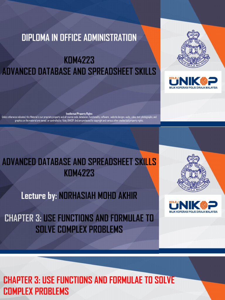 Chapter 3 - Use Functions and Formulae To Solve Complex Problems | PDF | Spreadsheet | Function ...