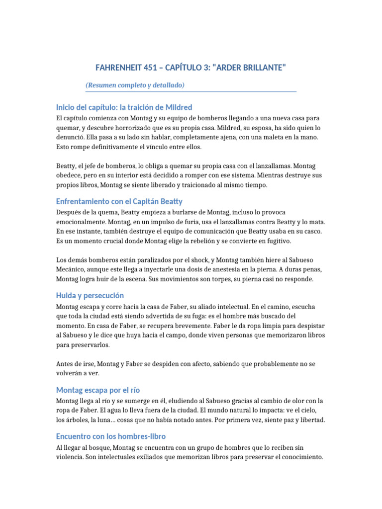 Resumen de Fahrenheit 451 - Capítulo 3 | PDF