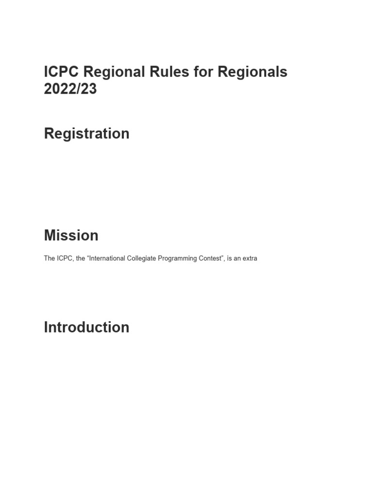 ICPC Regional Rules for Regionals 202223 | PDF | Complaint | Committee