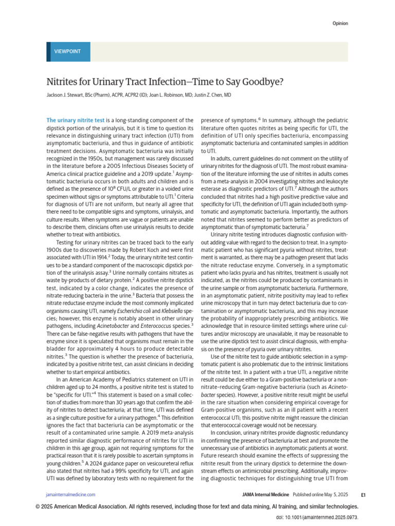 Rethinking Nitrites in UTI Diagnosis | PDF | Urinary Tract Infection ...