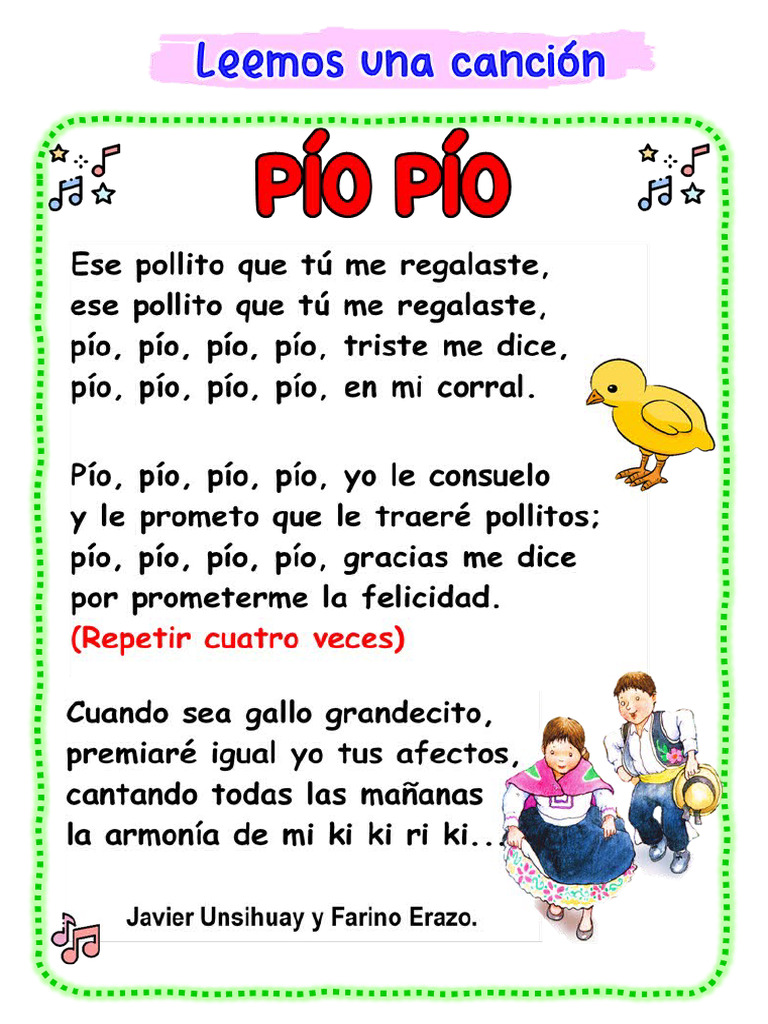 Canción del Pollito Pío: Actividades Infantiles | PDF