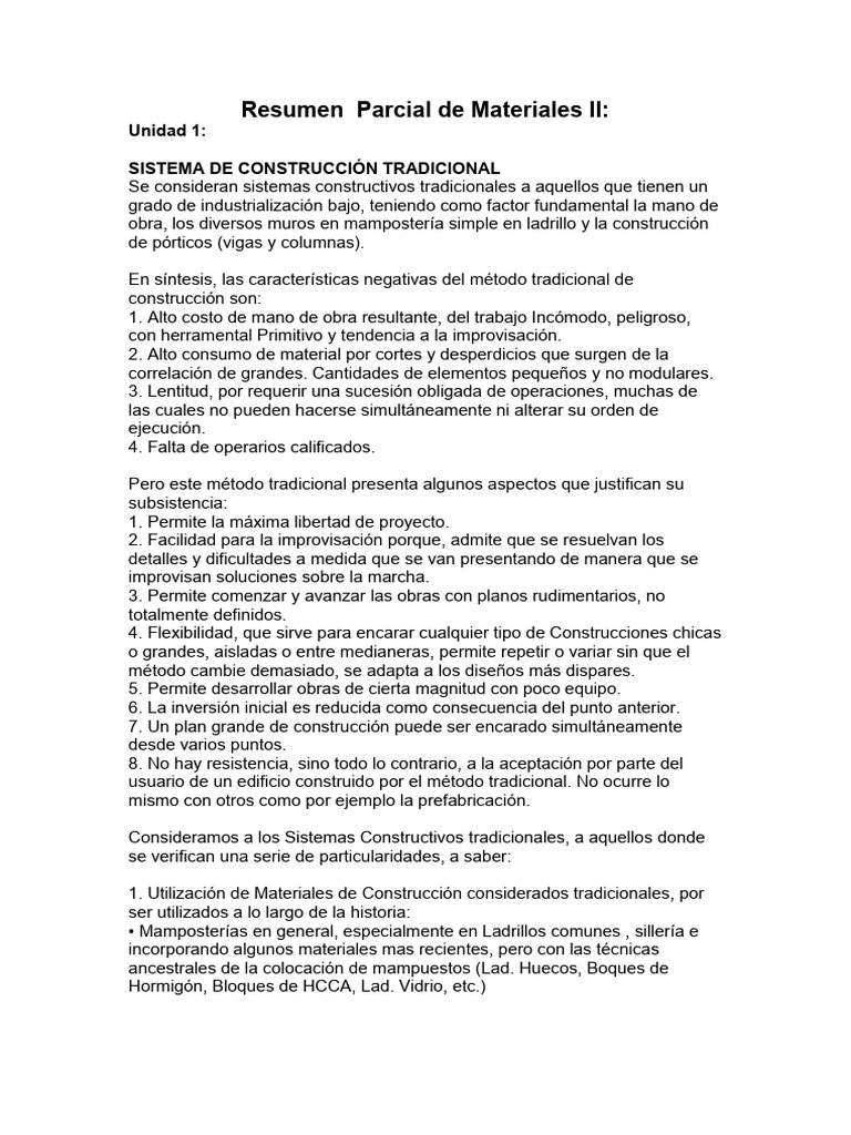 Resumen Parcial de Materiales II | PDF | Hormigón | Ingeniería de Edificación