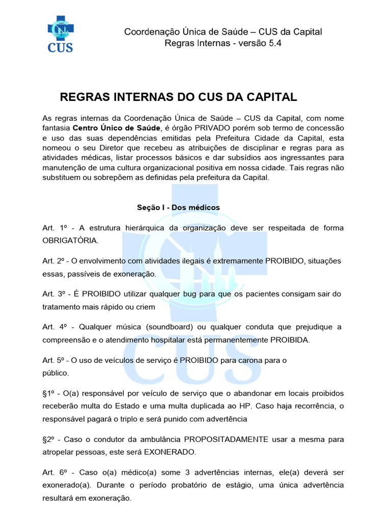 Regras HP CUS | PDF | Polícia | Paramédico