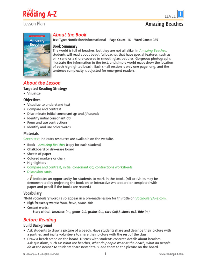 Amazing Beaches Lesson Plan Overview | PDF | Reading Comprehension ...