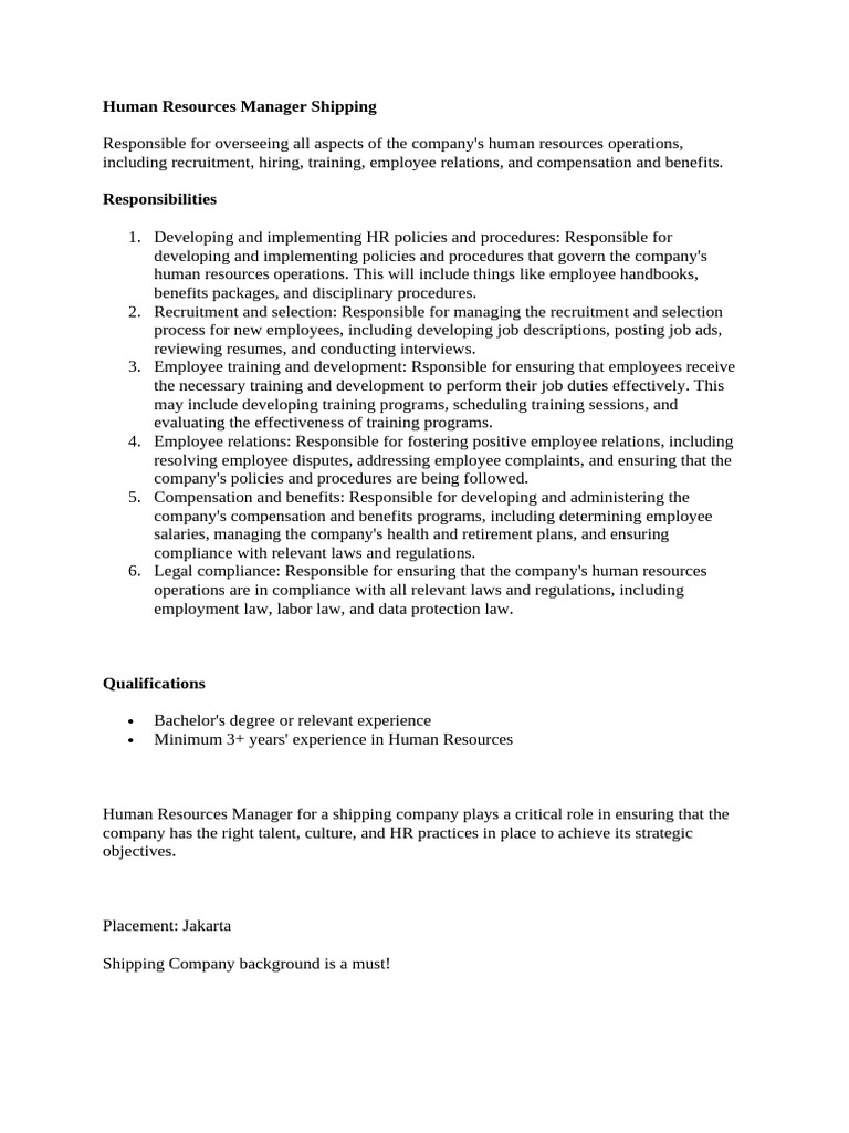 Human Resources Manager Shipping | PDF