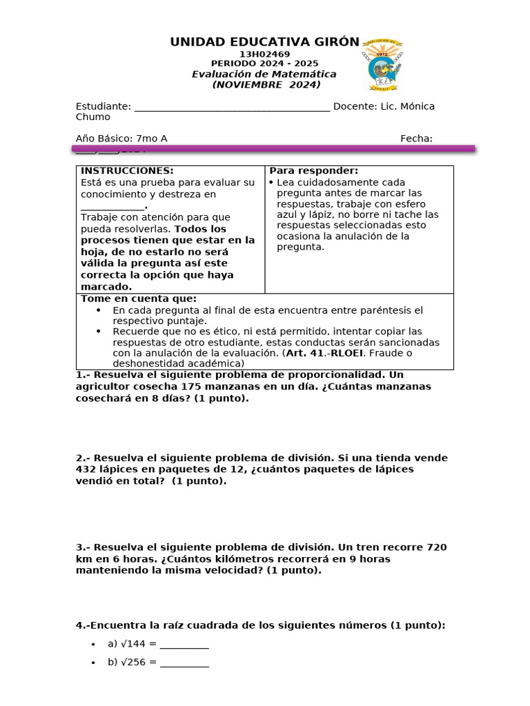 Matematica 7mo Segundo Trimestre Lic. Monica | PDF