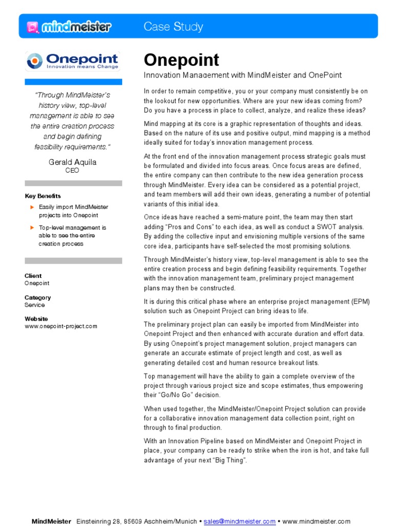 MindMeister Case Study Onepoint | PDF | Innovation | Brainstorming