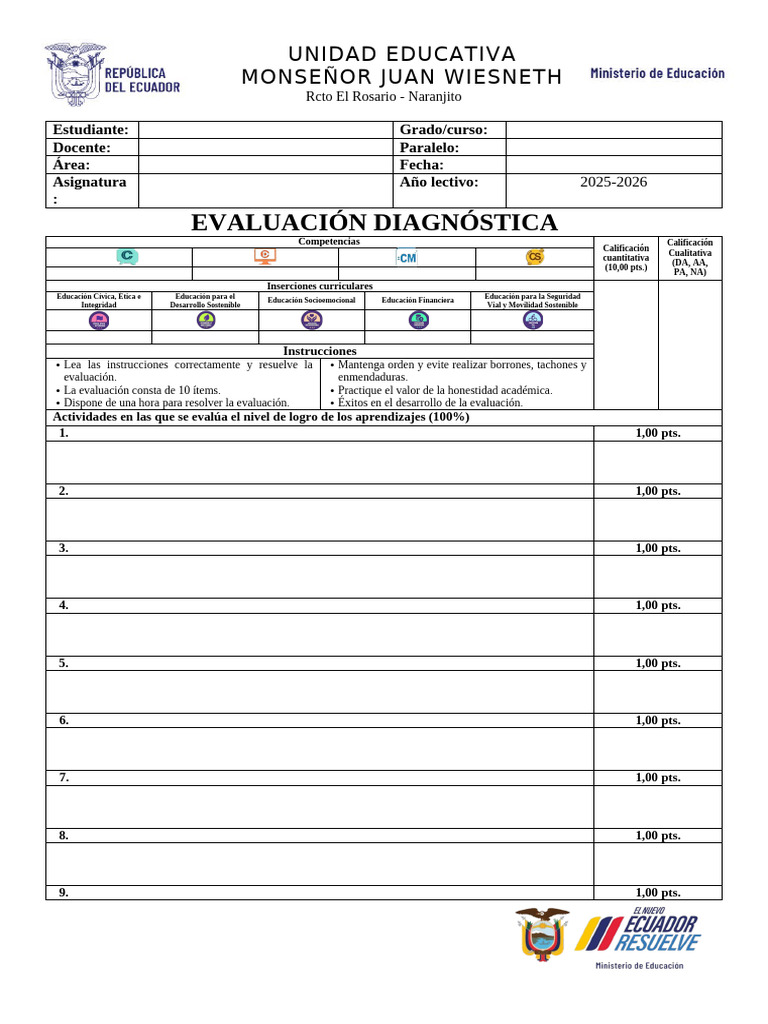 Evaluación Diagnóstica Actualizada 2025-2026 | PDF | Aprendizaje