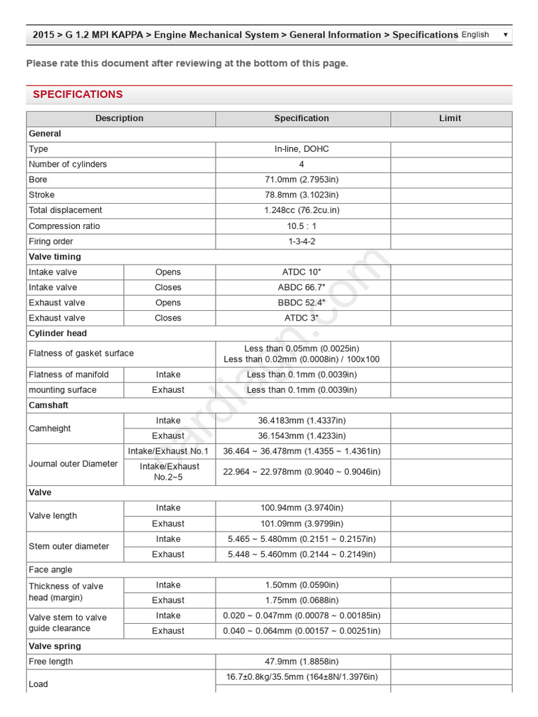 Engine Mechanical System G 1.2 MPI KAPPA | PDF | Piston | Motor Oil