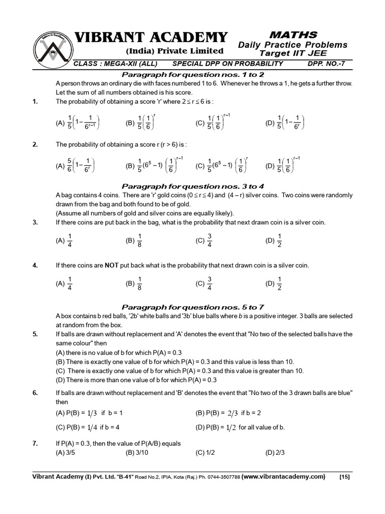 Mega Probability Dpp-7 Send | PDF | Mathematics | Probability