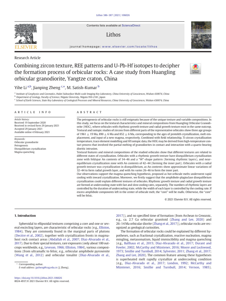Lithos: Yihe Li, Jianping Zheng, M. Satish-Kumar | PDF | Magma | Minerals