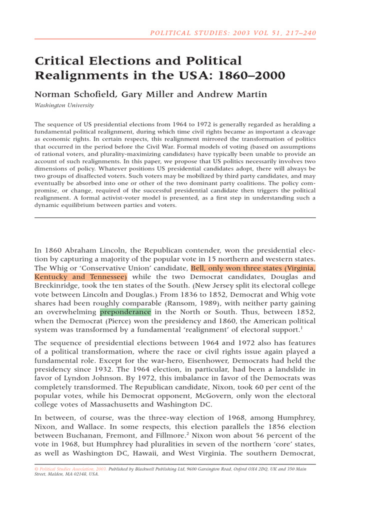 Critical Elections and Political Realignments in The USA 1860-2000 ...