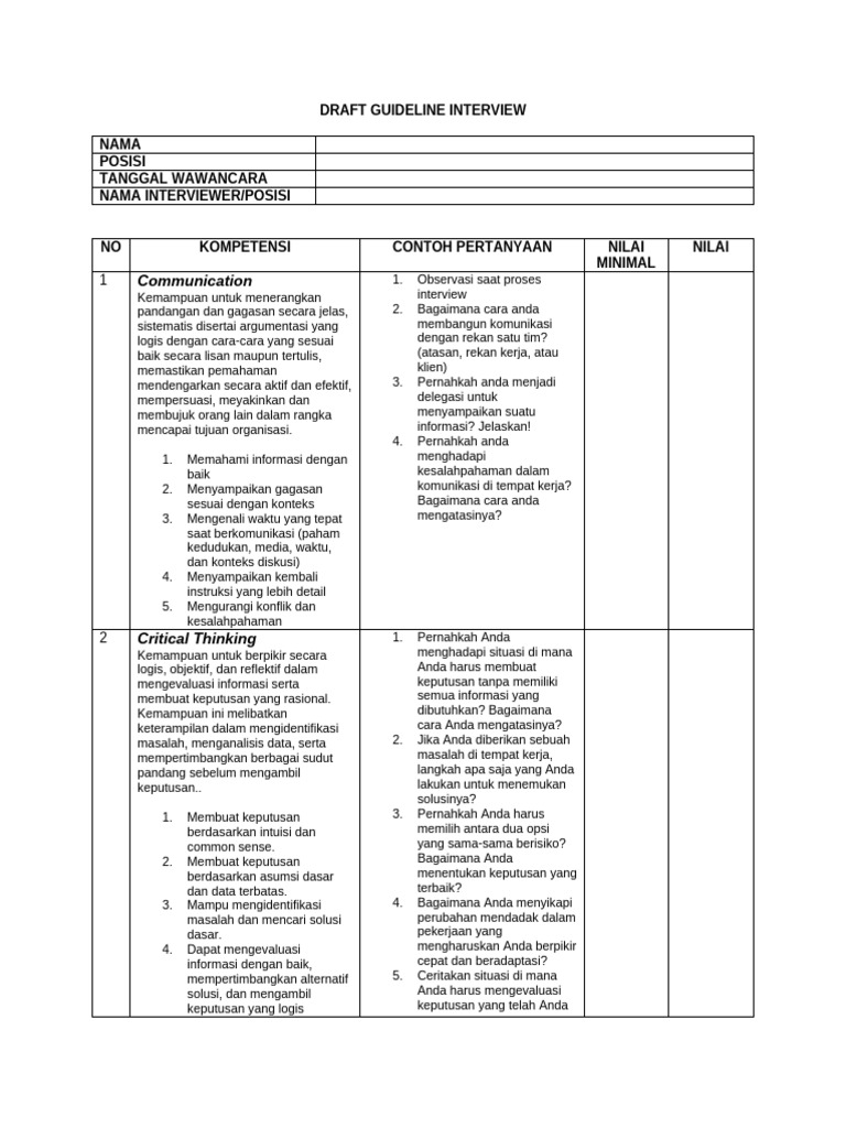 Draft Guideline Interview Karyawan Baru | PDF