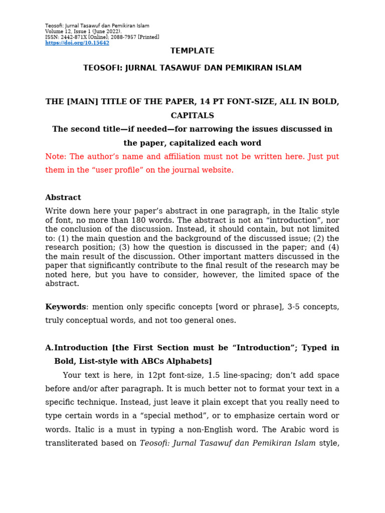 TEOSOFI Template Paper 2020 | PDF | Quran | Islam