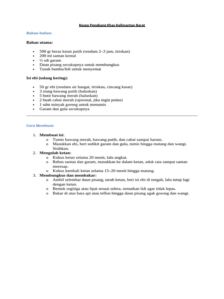 Resep Pengkang Khas Kalimantan Barat | PDF