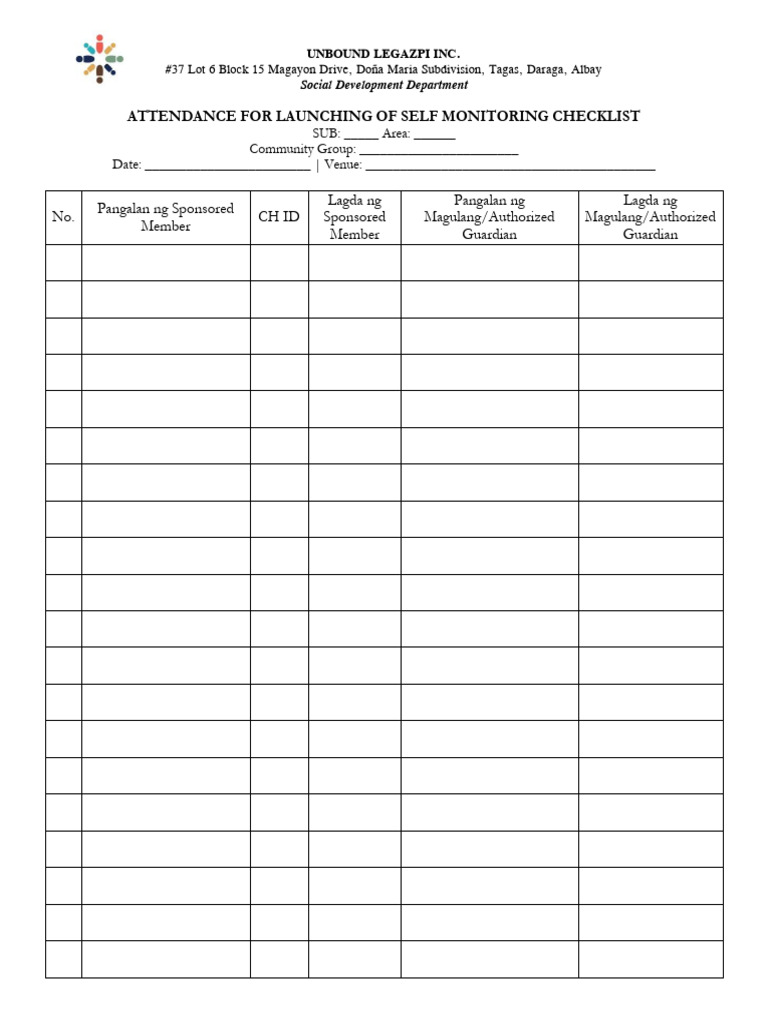 Attendance Sheet for Launching of Self Monitoring Checklist | PDF
