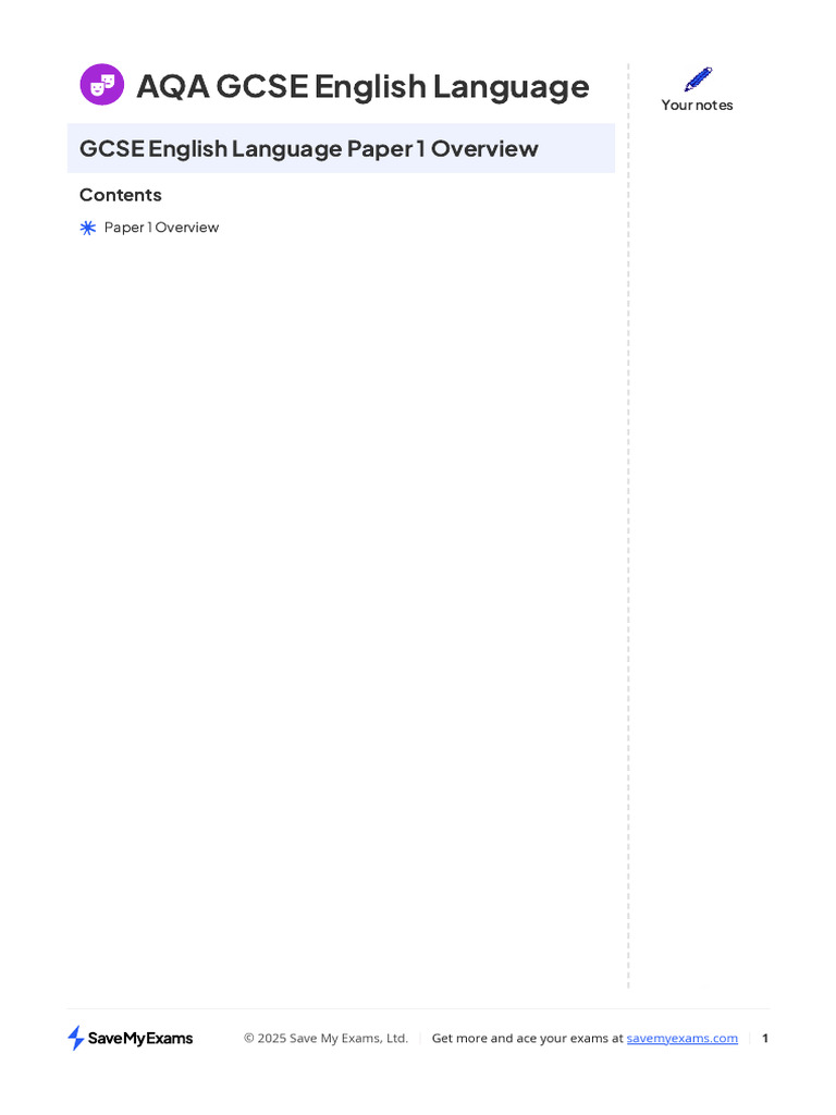 AQA GCSE English Language Paper 1 Guide | PDF | Human Communication ...