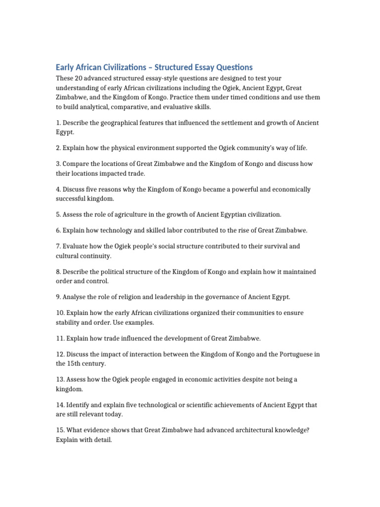 History Early African Civilizations Questions | PDF