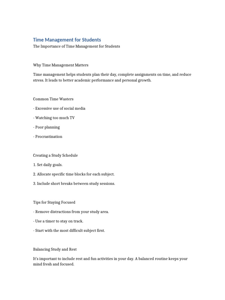 Time Management For Students | PDF