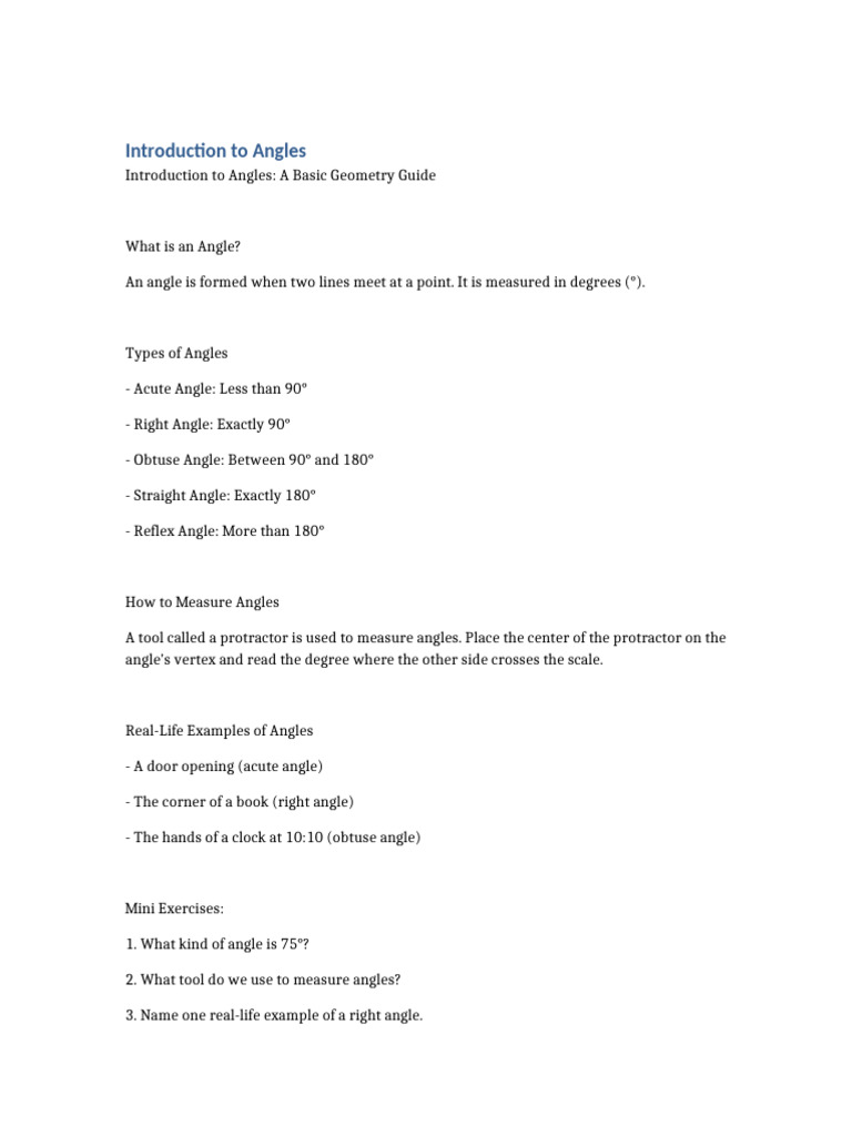 Introduction To Angles | PDF