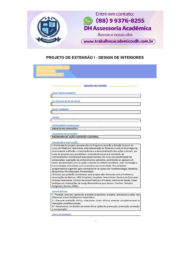Projeto de Extensão I - Design de Interiores | PDF