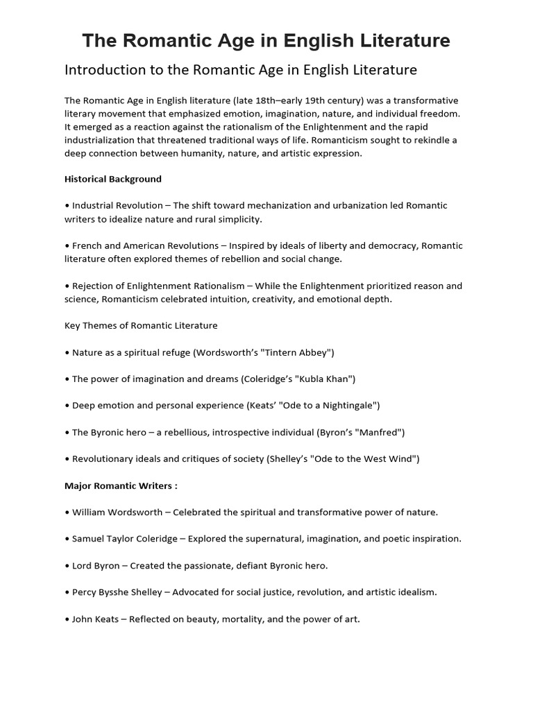 Overview of the Romantic Age in Literature | PDF | Romanticism | Reason