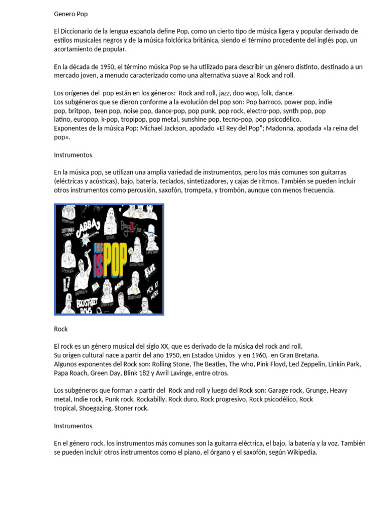 Historia y géneros de la música Pop | PDF | Reggae | La música rock