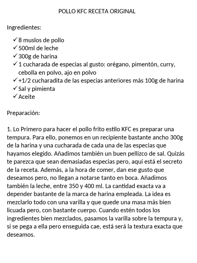 Receta Original de Pollo KFC | PDF | Helado | Cocina occidental