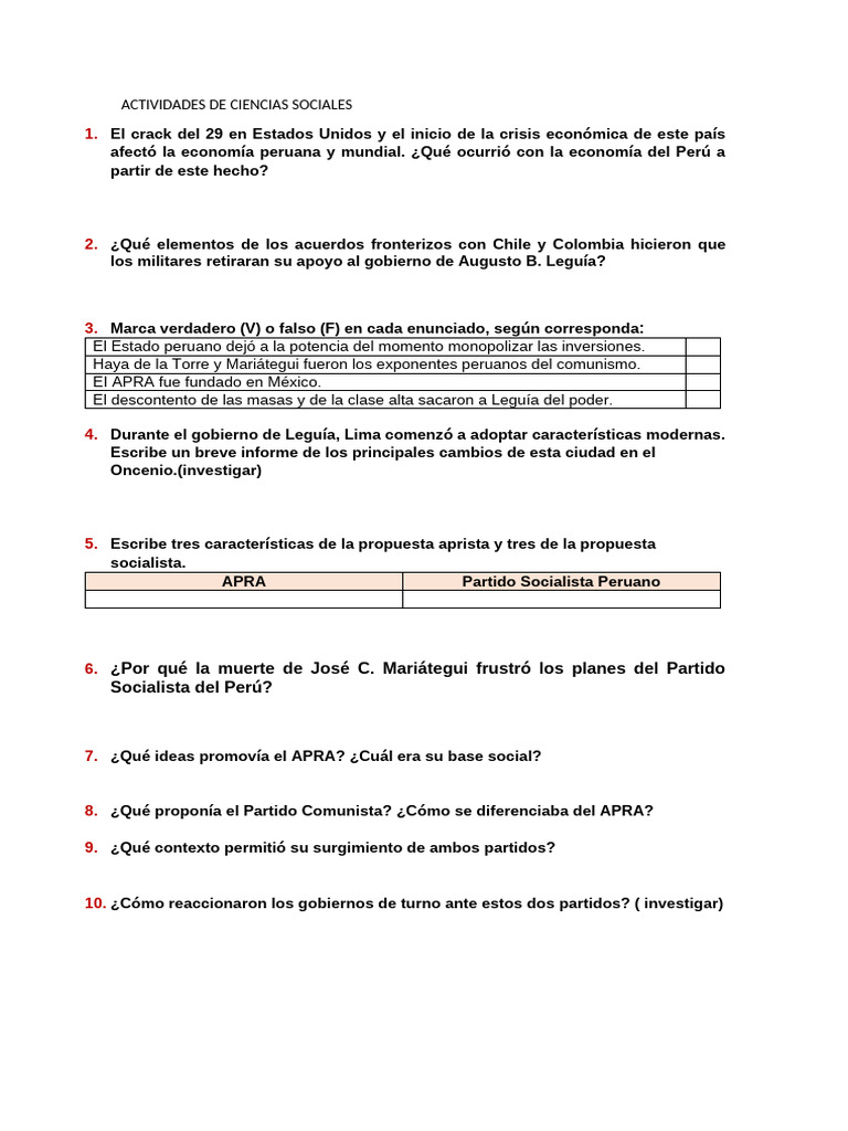 ACTIVIDADES DE CCSS para Quinto Grado de Secundaria | PDF
