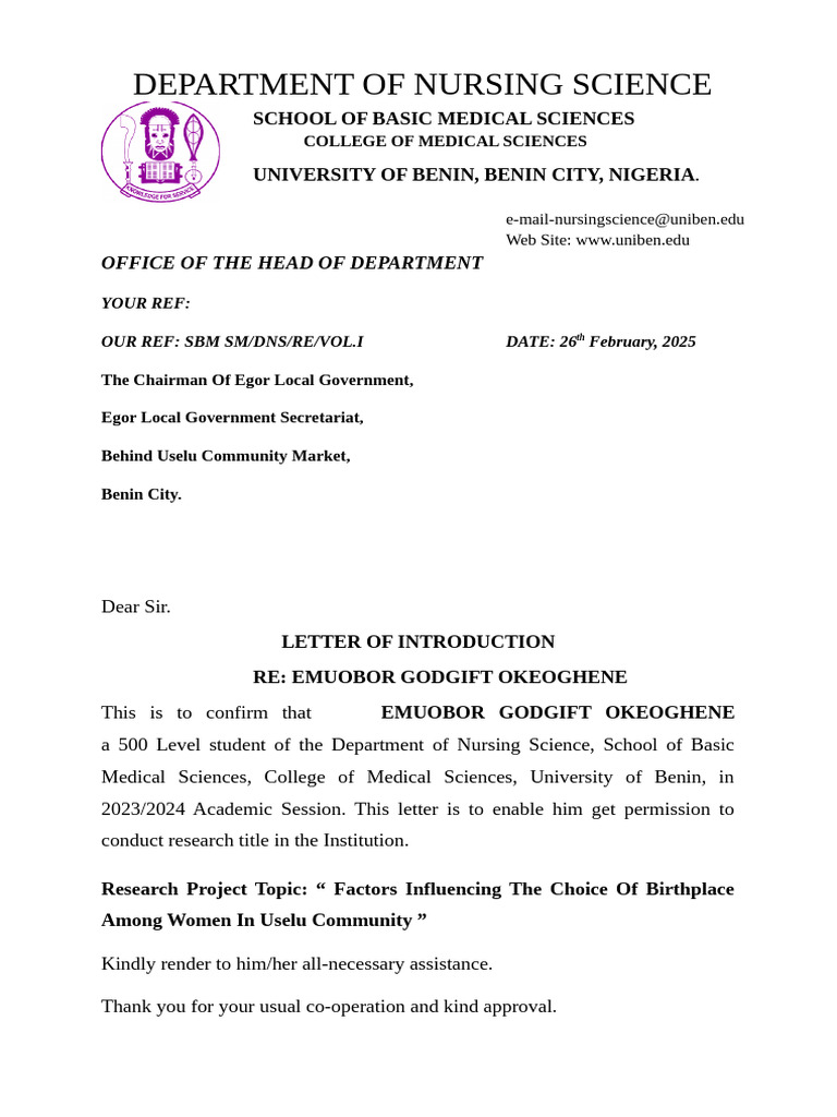 Introduction Letter for Nursing Research | PDF