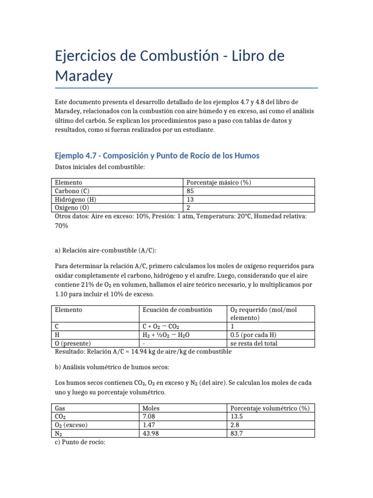 Solucion Ejemplos Combustion Maradey Tabla Explicado | PDF | Combustión | Física Aplicada e ...