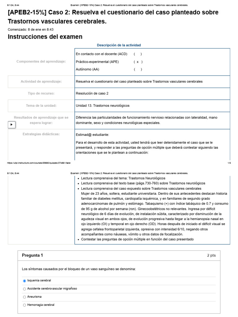 Examen - (APEB2-15%) Caso 2 - Resuelva El Cuestionario Del Caso Planteado Sobre Trastornos ...
