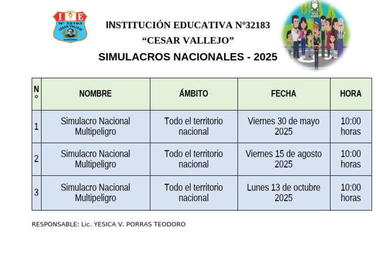 Simulacros Nacionales 2025: Fechas y Horarios | PDF