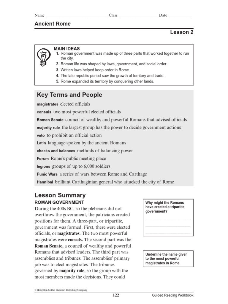 Guided Reading Workbook Lesson 2 | PDF | Roman Republic | Ancient Rome